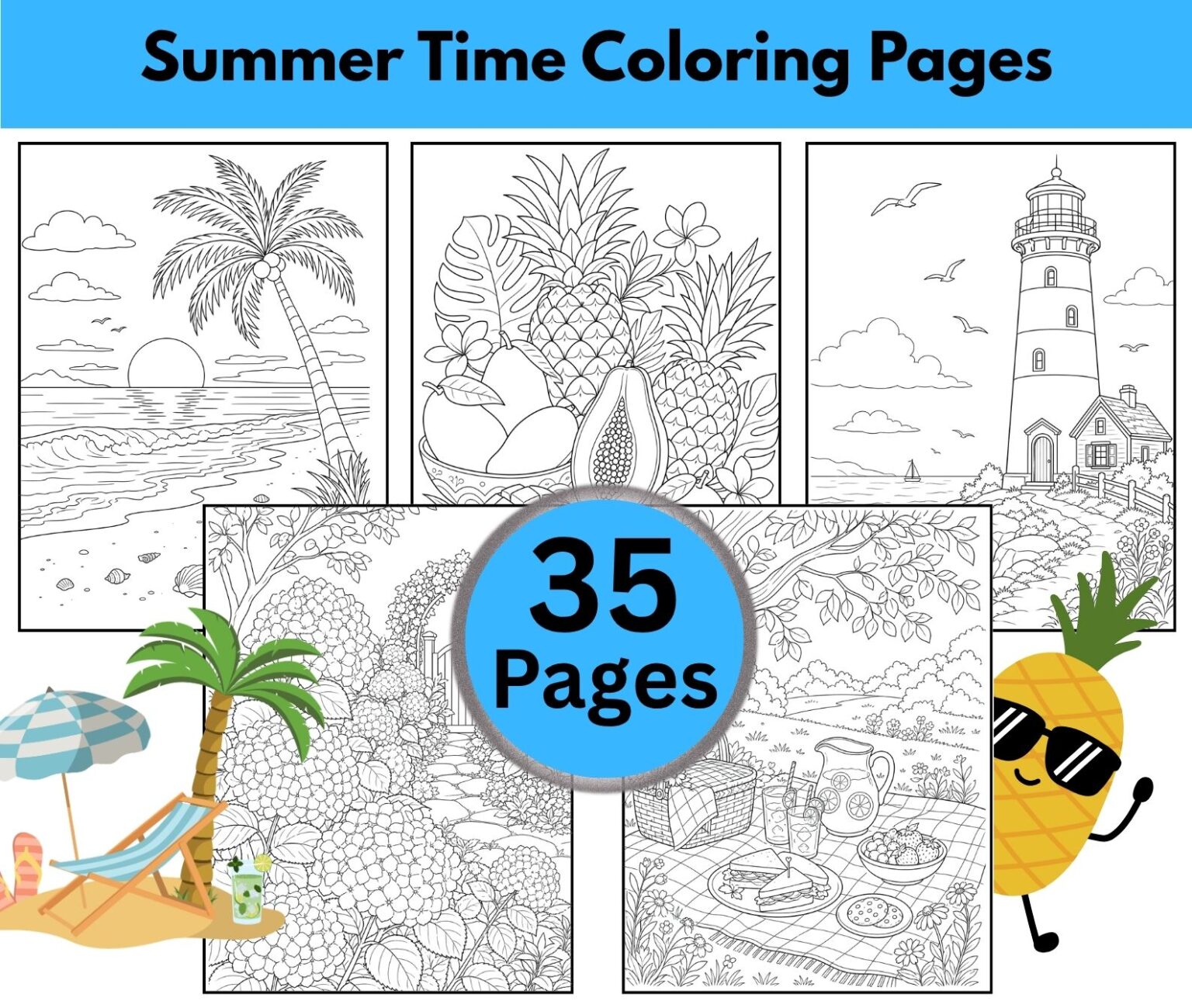 35 Summer Time Coloring Pages for Adults - Fun Things To Draw